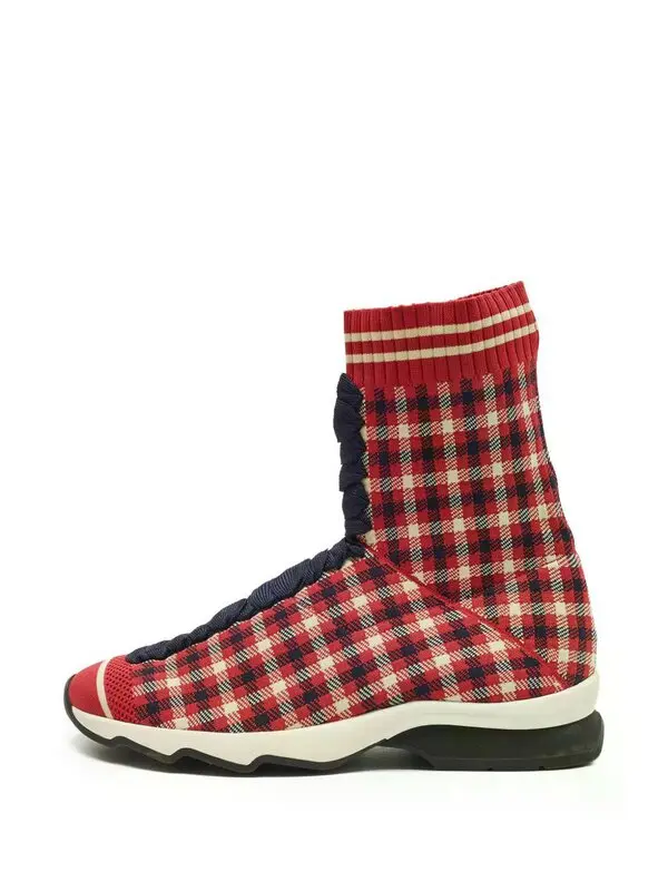 Fendi Check-pattern Knit High-top Sneakers - Red