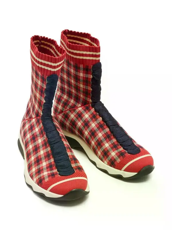 Fendi Check-pattern Knit High-top Sneakers