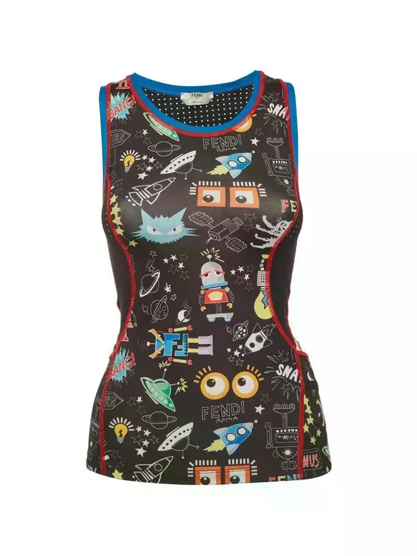 Fendi Printed Jersey Tank Top - Black