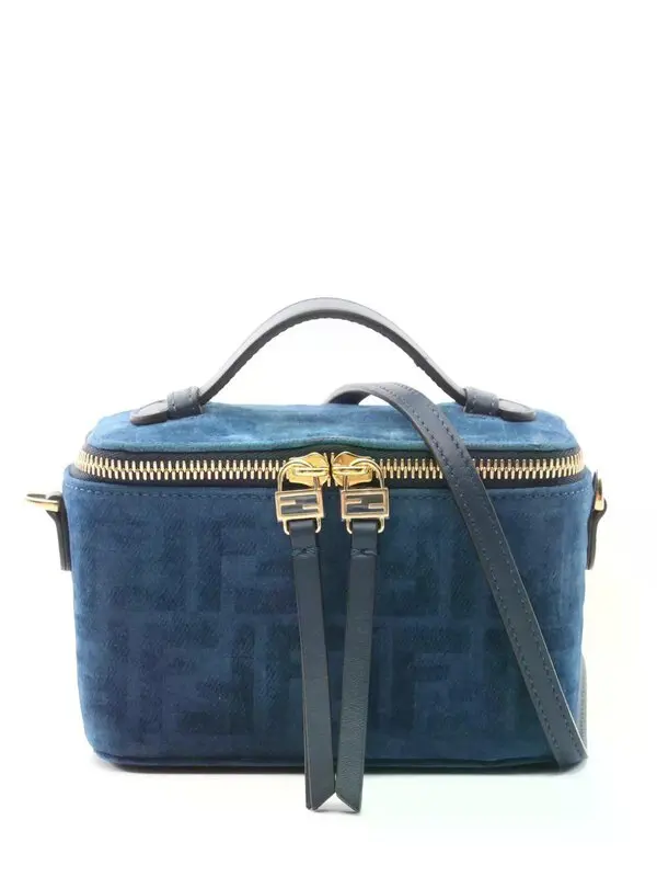 Fendi Ff Embossed Denim Vanity Bag Satchel - Blue