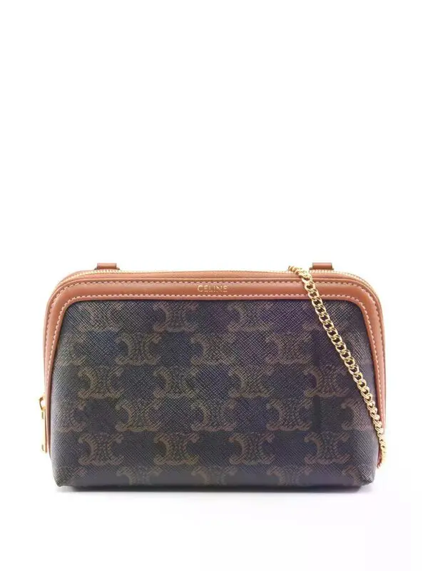 Celine Triomphe Coated Canvas Clutch On Chain Crossbody Bag - Brown