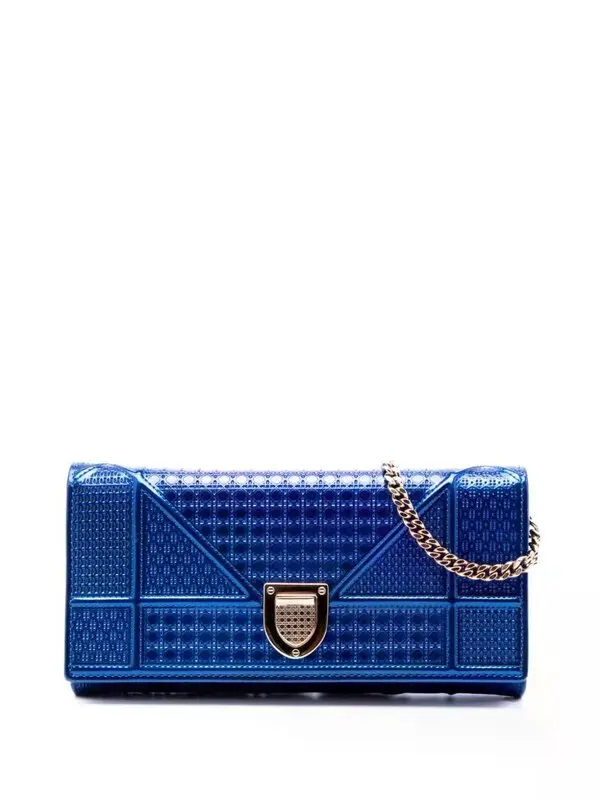 Dior Microcannage Diorama Wallet On Chain Crossbody Bag - Blue