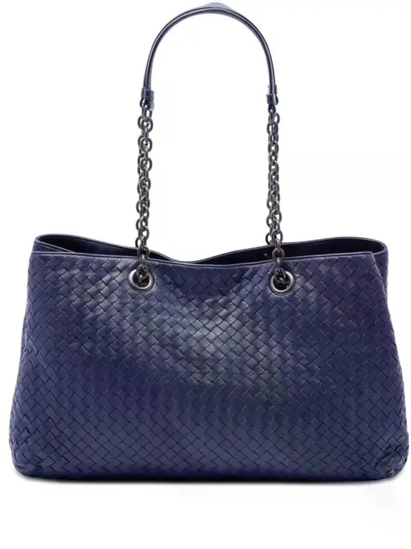 Bottega Veneta Large Nappa Intrecciato Double Chain Tote Bag - Blue