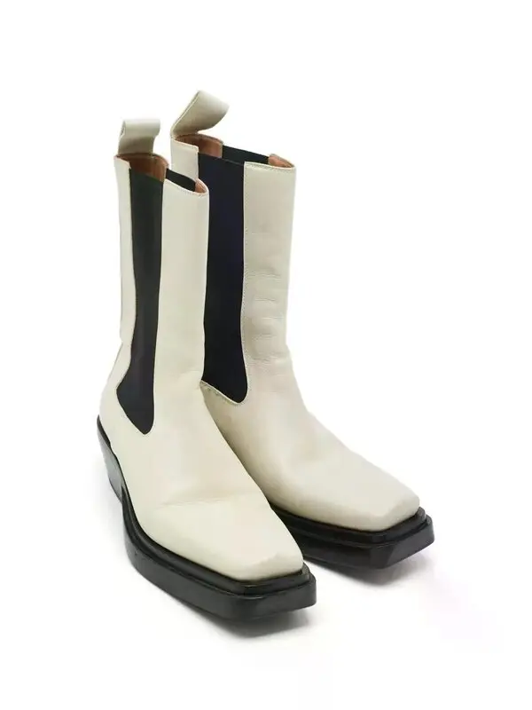 Bottega Veneta Cream Leather Square-toe Ankle Boots