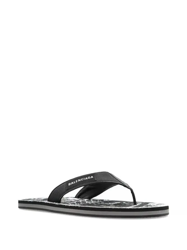 Balenciaga Logo Print Flip Flops - Black