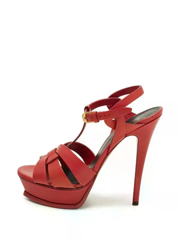 Saint Laurent Tribute Leather Heeled Sandals - Red