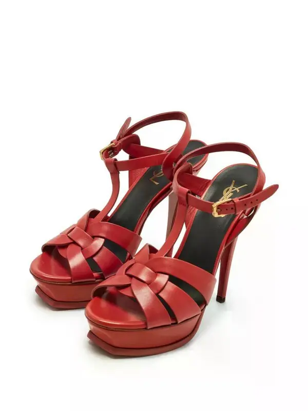 Saint Laurent Tribute Leather Heeled Sandals - Red