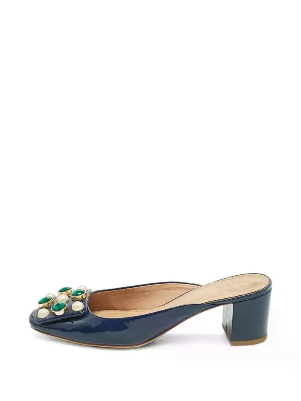 Tory Burch Embellished Patent Leather Mules - Blue