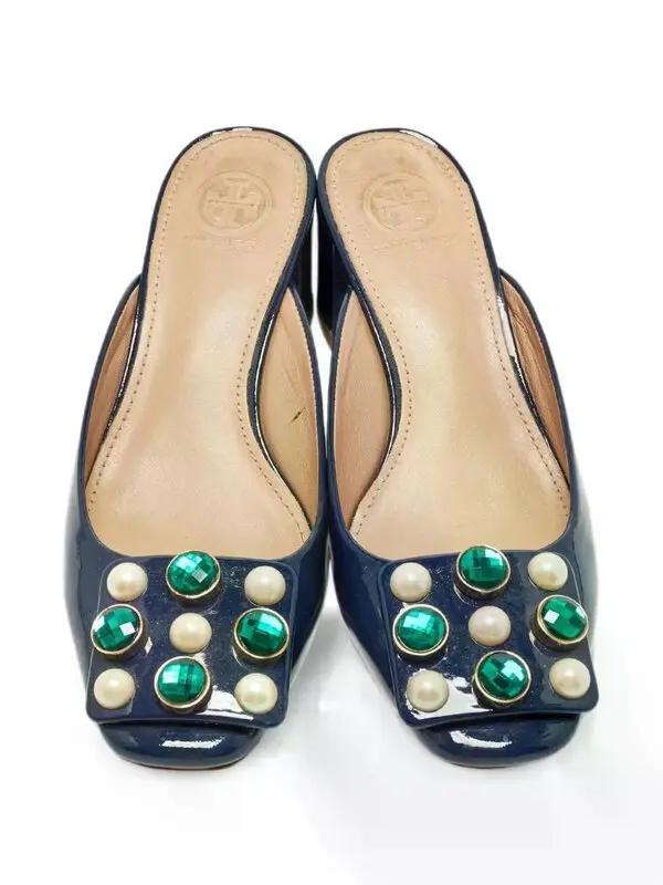Tory Burch Embellished Patent Leather Mules