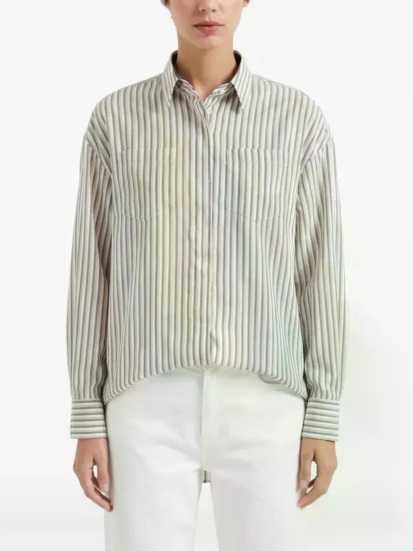 Brunello Cucinelli Striped Silk Shirt - Neutrals