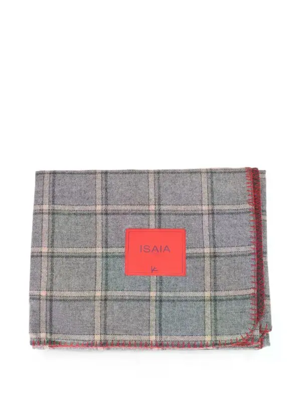 Isaia Check-print Whipstitch-trim Blanket - Grey