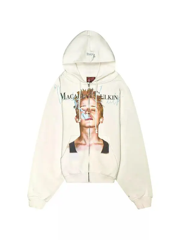 PRAYING Macully Graphic-print Zip-up Hoodie - Neutrals