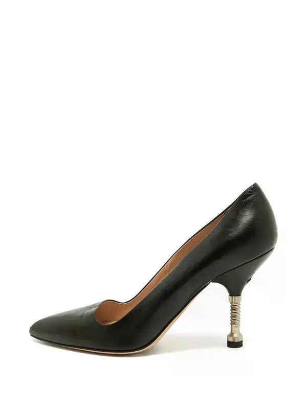 Miu Miu Leather Pointed-toe Pumps With Spiral-detail Heel - Black