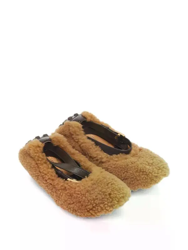 TOD'S Shearling Ankle-strap Ballet Flats