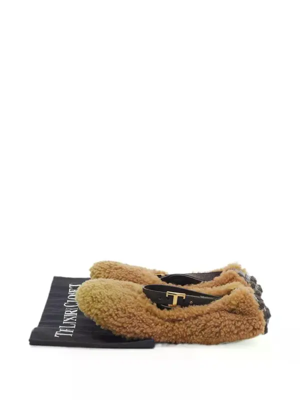TOD'S Shearling Ankle-strap Ballet Flats