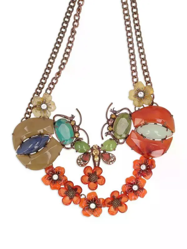 Vintage Floral Embellished Insect Detail Necklace