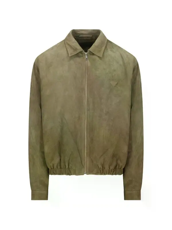 Prada Suede Aged Effect Jacket - Green