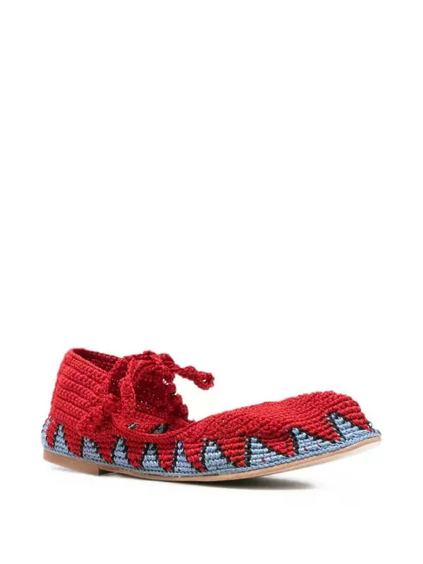 SLO_HAND_MADE Crochet Ballet Flats - Red