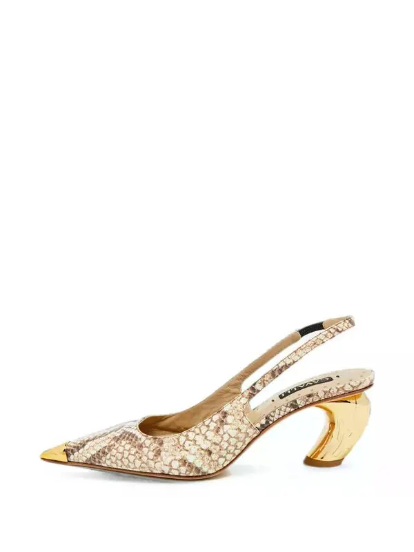 Roberto Cavalli Python-embossed Leather Slingback Pumps With Metal Toe Cap - Neutrals