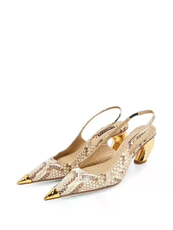 Roberto Cavalli Python-embossed Leather Slingback Pumps With Metal Toe Cap