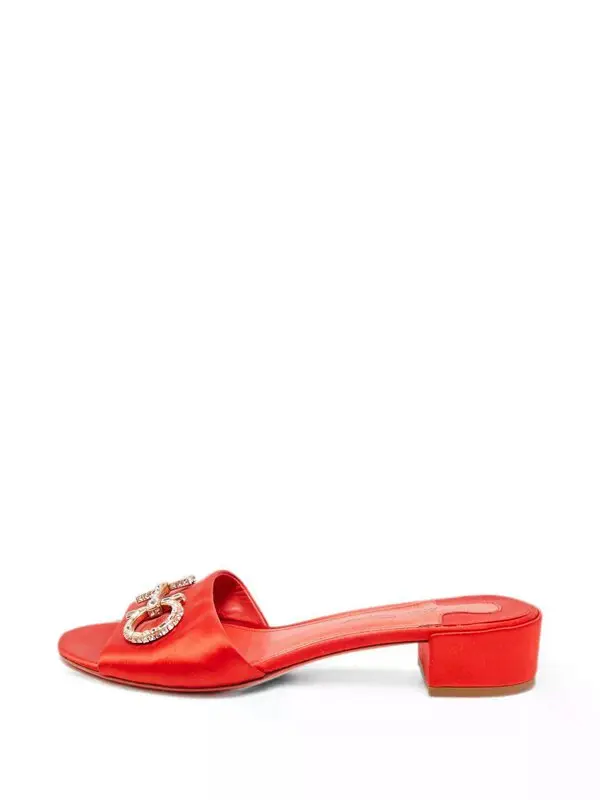 FERRAGAMO Gancini Crystal-embellished Low Block Heel Sandals - Red