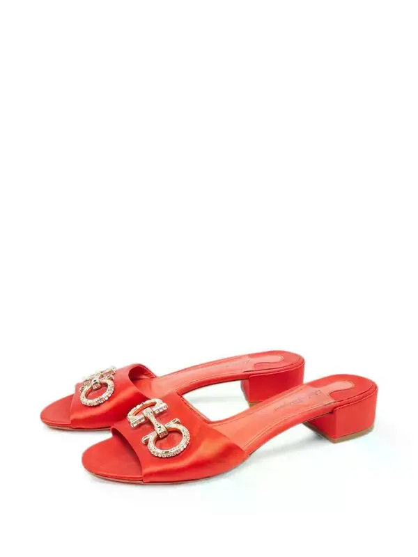 FERRAGAMO Gancini Crystal-embellished Low Block Heel Sandals