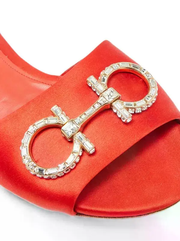 FERRAGAMO Gancini Crystal-embellished Low Block Heel Sandals