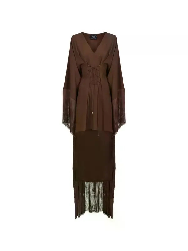 TALLER MARMO Sierra Fringed Kaftan Mini Dress - Brown