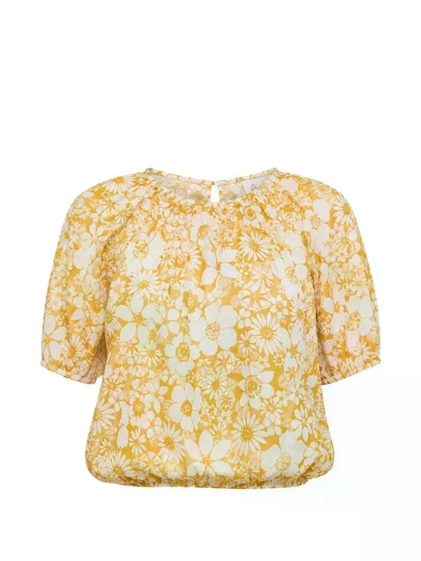 MOTHER Party In The Back Floral-print Puffed-sleeve Blouse - Yellow