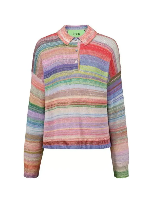 FTC Upknit Striped Long-sleeve Polo - Pink