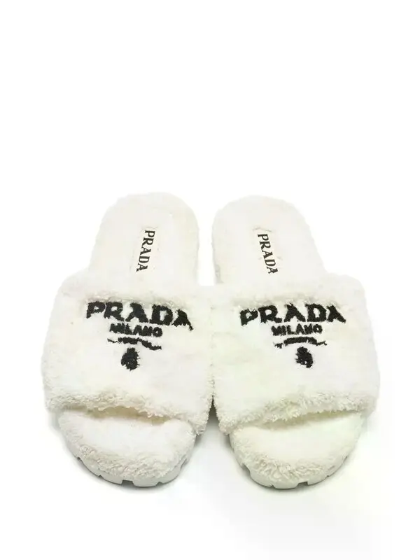 Prada Terry-texture Sandals With Embroidered Logo