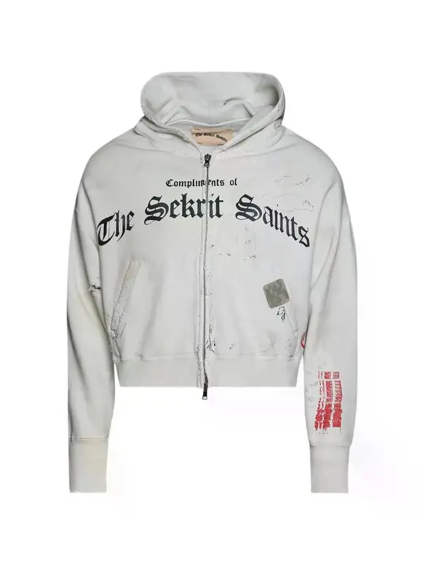 SEKRIT Distressed Logo-print Hoodie