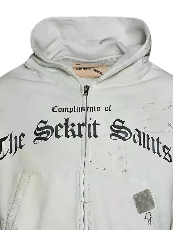 SEKRIT Distressed Logo-print Hoodie
