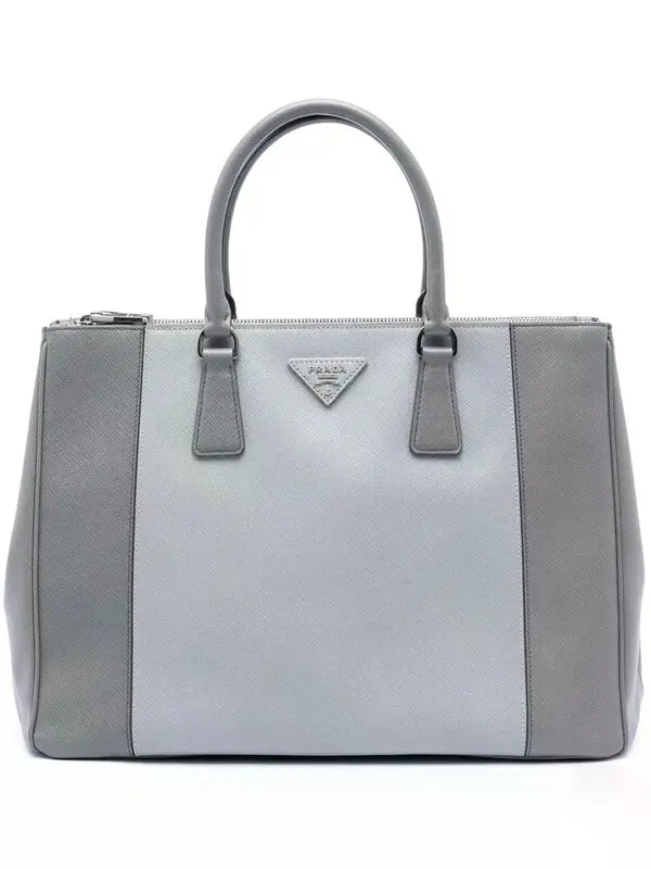 Prada Saffiano Lux Galleria Double Zip Satchel - Grey