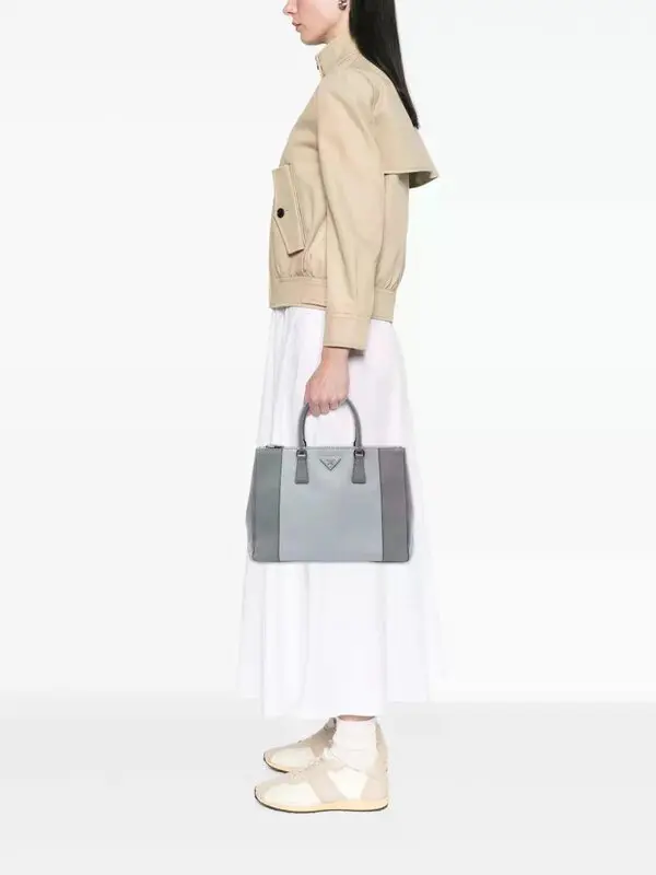 Prada Saffiano Lux Galleria Double Zip Satchel - Grey