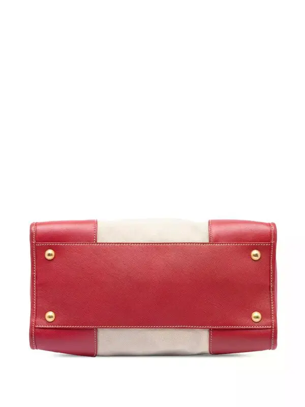 Prada Saffiano Trimmed Canapa Logo Satchel - Neutrals