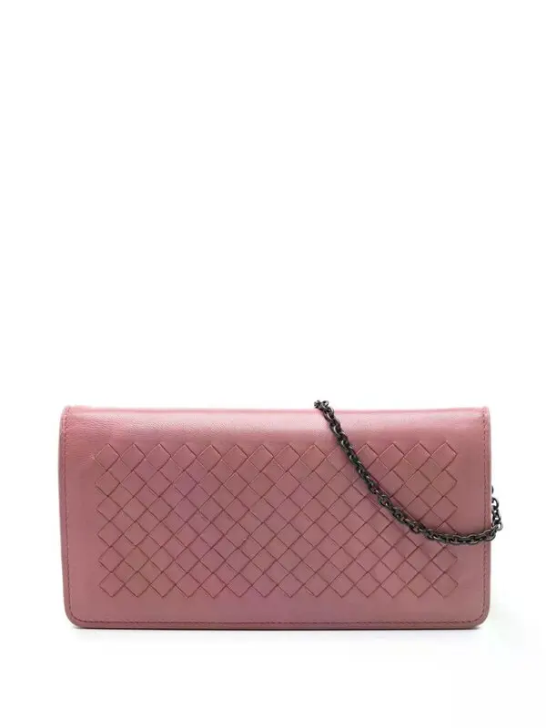 Bottega Veneta 2021-2026 Nappa Intrecciato Continental Wallet On Chain Crossbody Bag - Pink