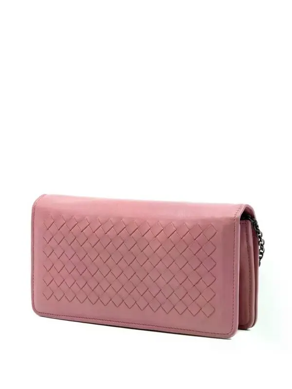 Bottega Veneta 2021-2026 Nappa Intrecciato Continental Wallet On Chain Crossbody Bag - Pink