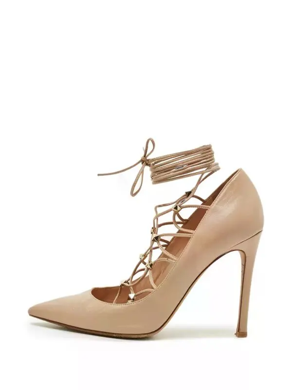 Valentino Garavani Rockstud Lace-up Heeled Pumps - Neutrals