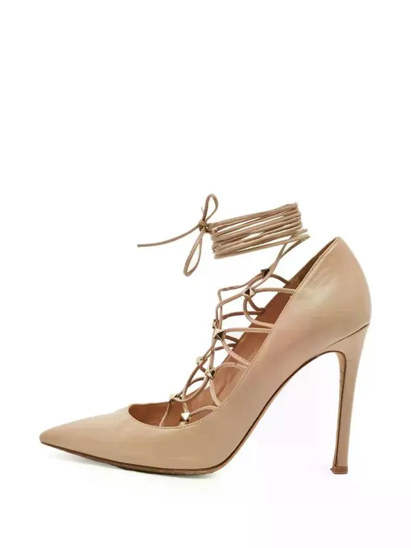 Valentino Garavani Rockstud Lace-up Heeled Pumps - Neutrals