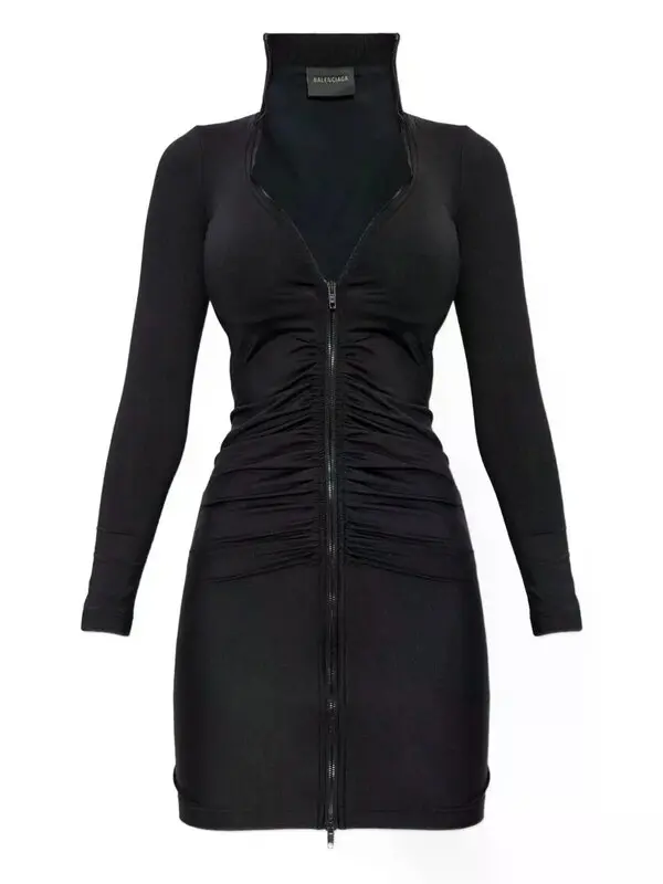 Balenciaga Ruched Zip-up Mini Dress - Black