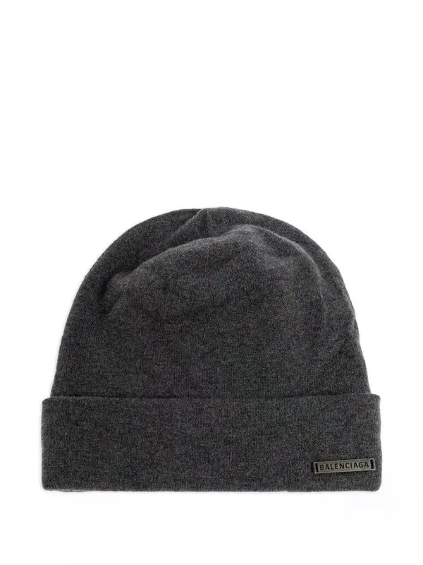 Balenciaga Logo Plaque Beanie Hat - Grey