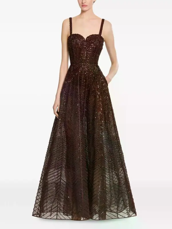 Elie Saab Beaded Maxi Dress - Brown