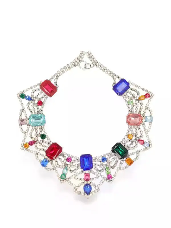 Vintage Crystal-embellished Necklace - Silver