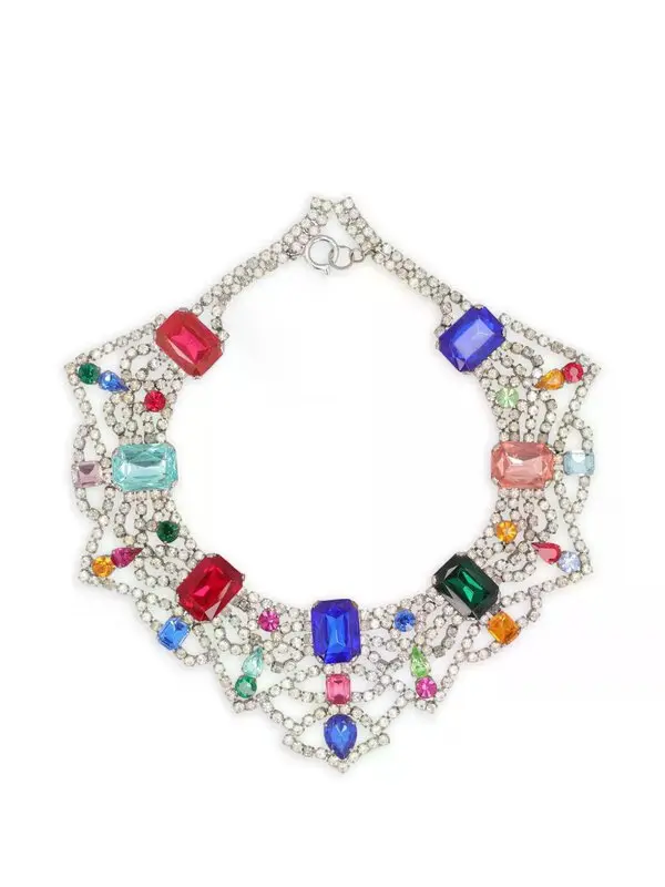 Vintage Crystal-embellished Necklace - Silver