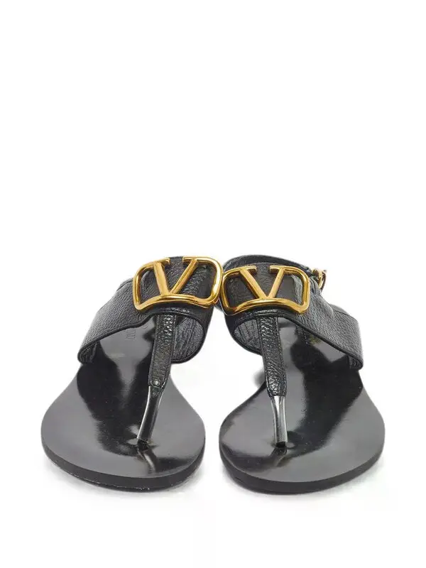 Valentino Garavani Vlogo Leather Flat Sandals - Black