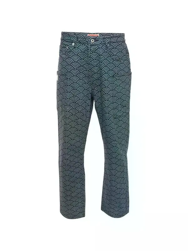 Kenzo Japanese Seigaiha Wave-print Cargo Jeans - Blue