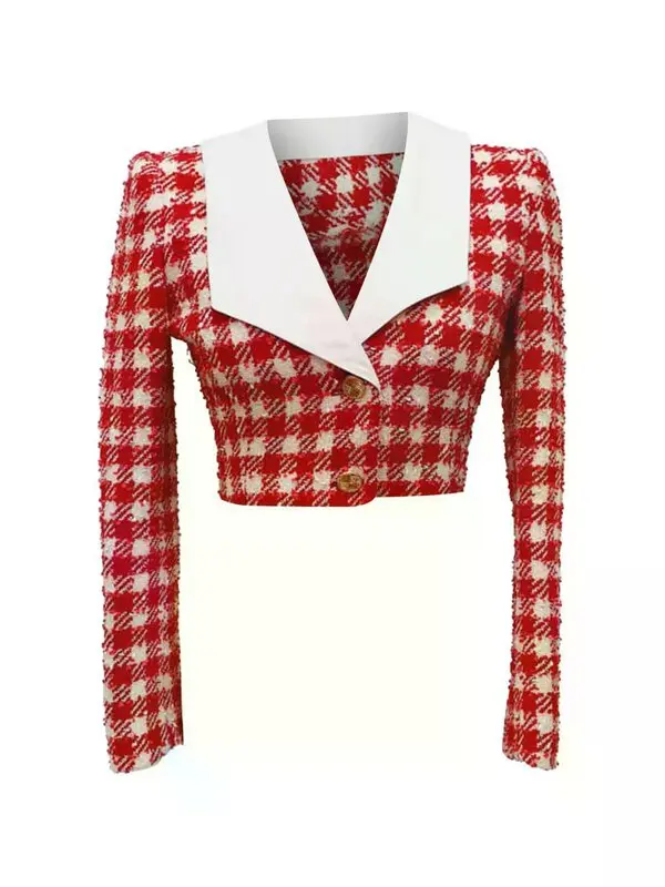 Alessandra Rich Checked Tweed Cropped Jacket - Red