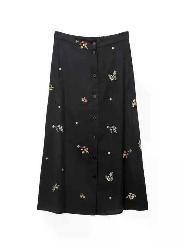 SEMICOUTURE Embroidered Midi Skirt - Black