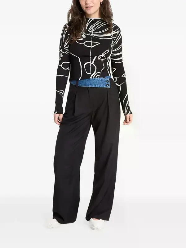 Desigual Floral-print Ribbed High Neck Top